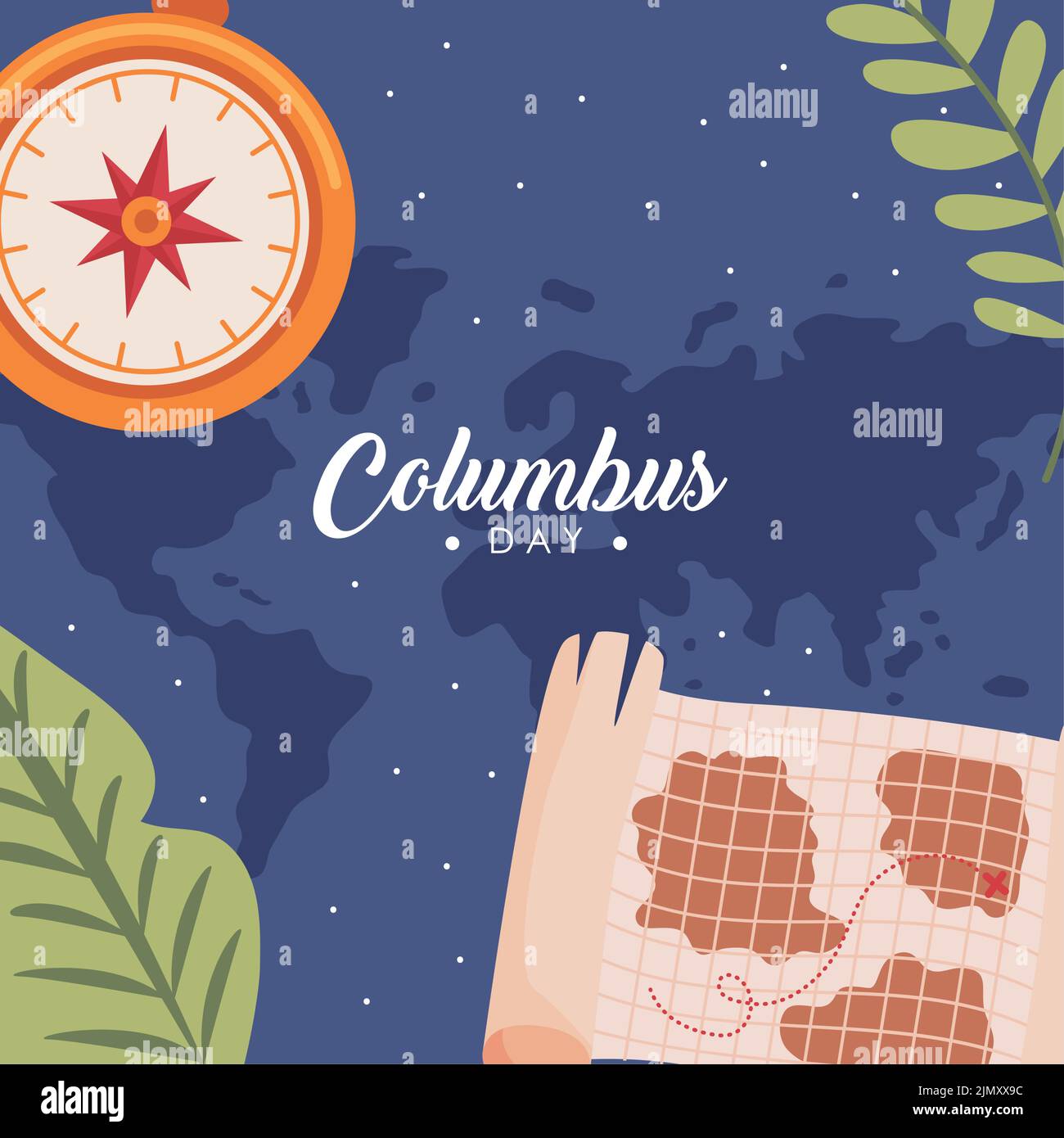 columbus day lettering card with map Stock Vector Image & Art - Alamy