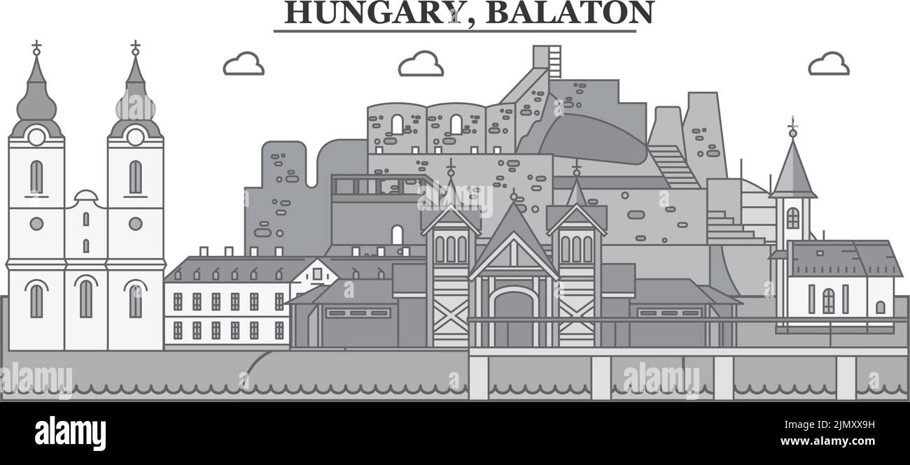 Hungary, Balaton city skyline isolated vector illustration, icons Stock ...