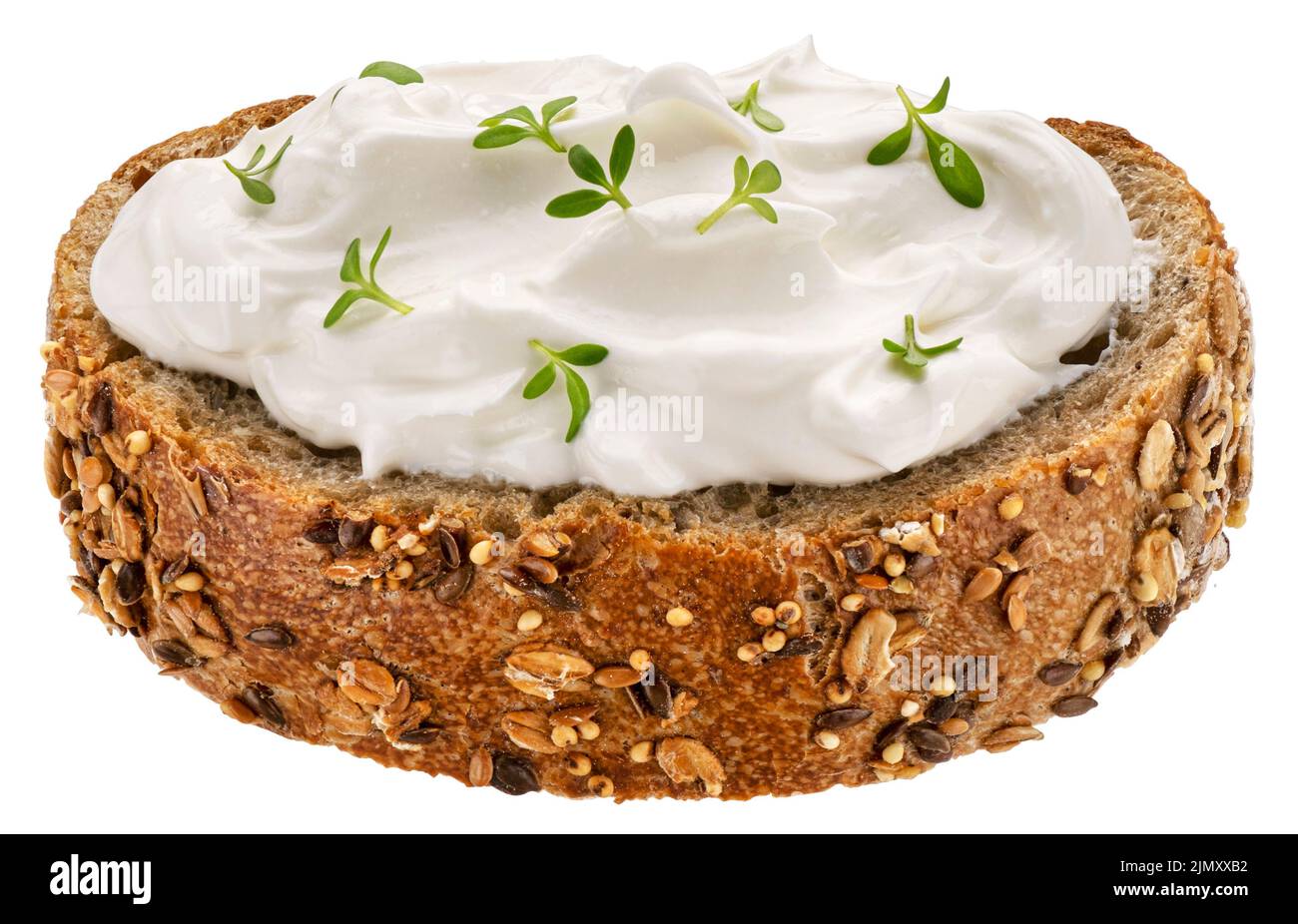 Rye toasted bread with cream cheese isolated on white background Stock ...