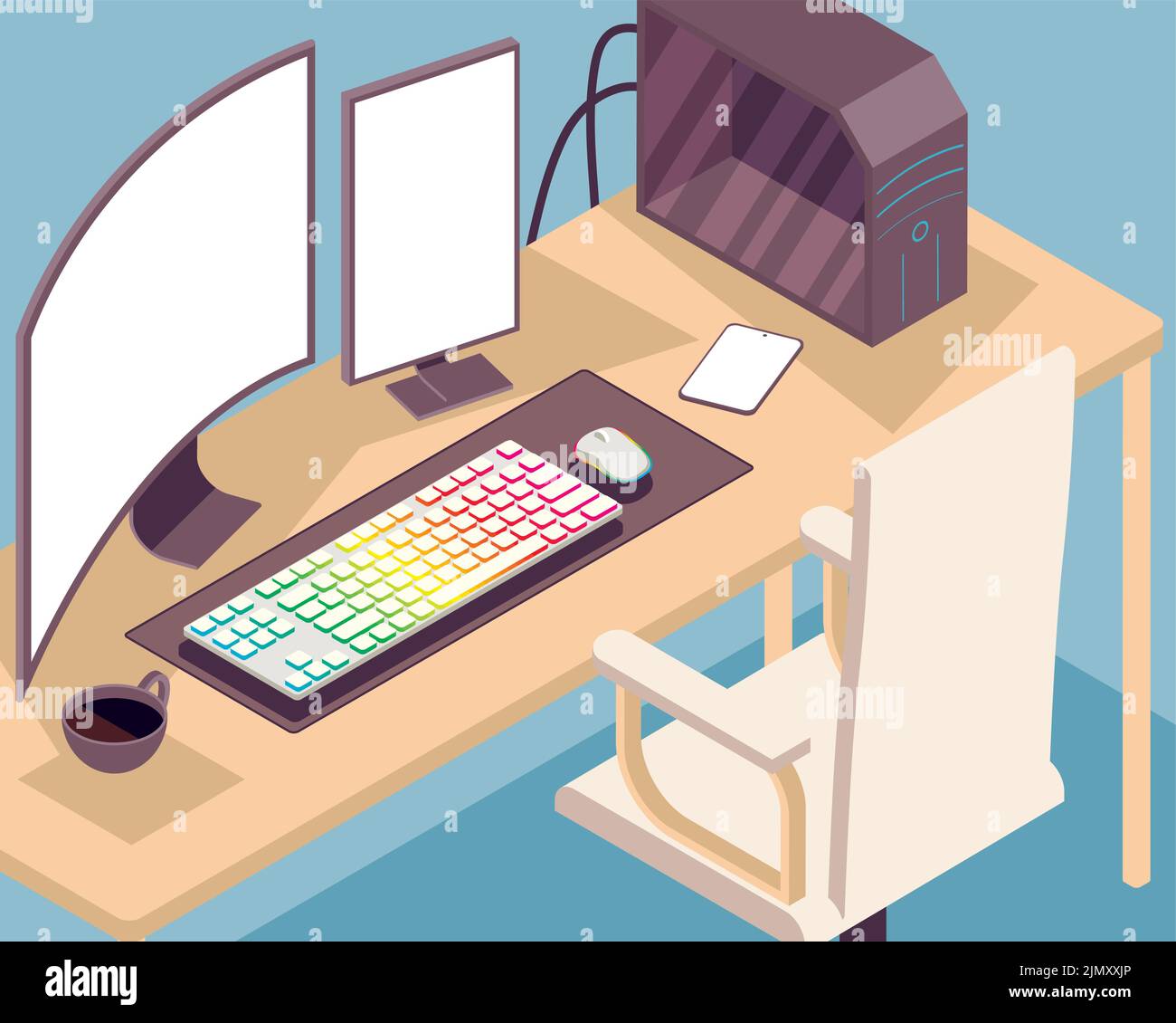 isometric workplace with desktop scene Stock Vector Image & Art - Alamy