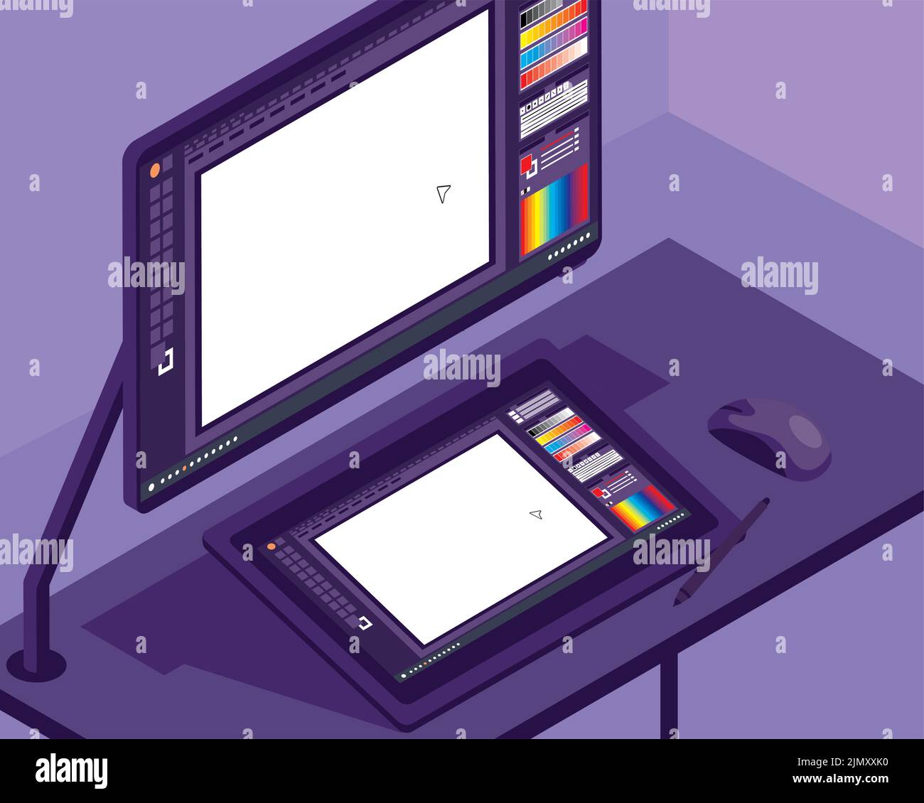 isometric graphic design desktop scene Stock Vector Image & Art - Alamy