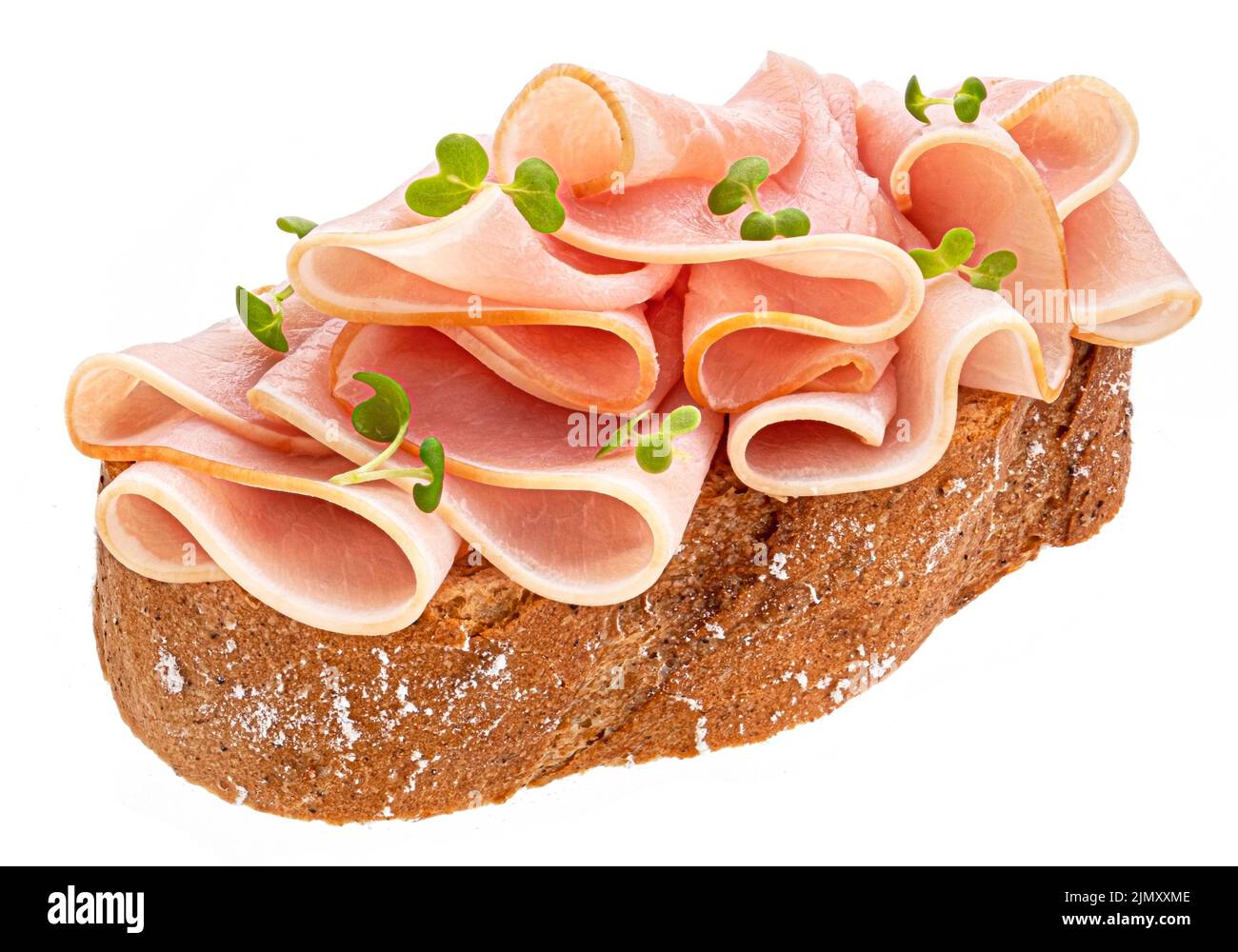 Ham slices on rye bread isolated on white background Stock Photo - Alamy