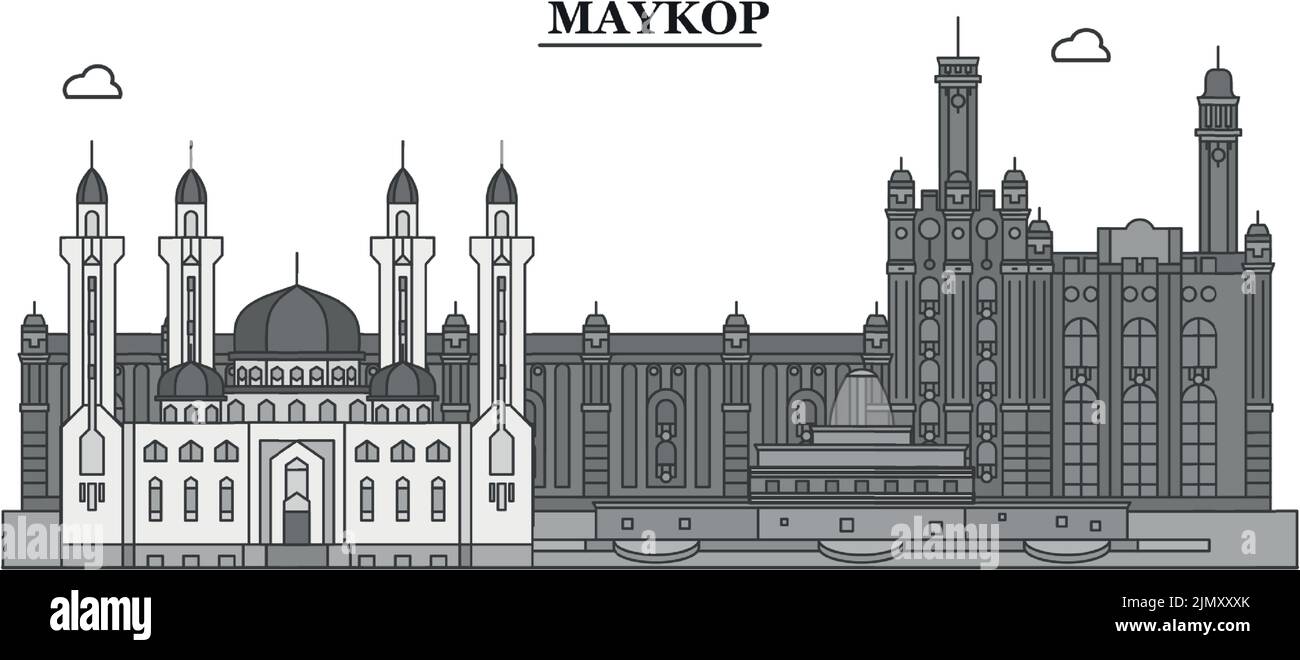 Russia, Maykop city skyline isolated vector illustration, icons Stock ...