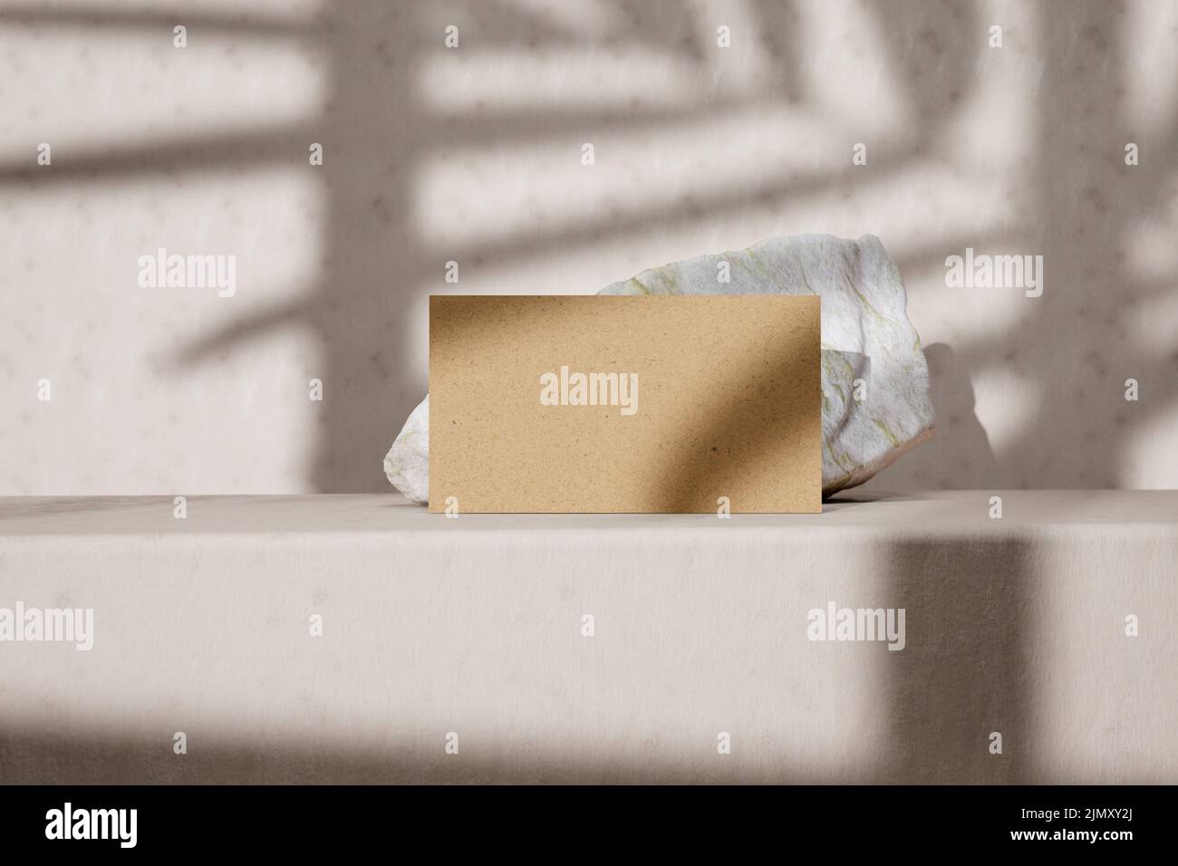 Craft paper business card, summer stationery 3d rendered mock-up scene ...