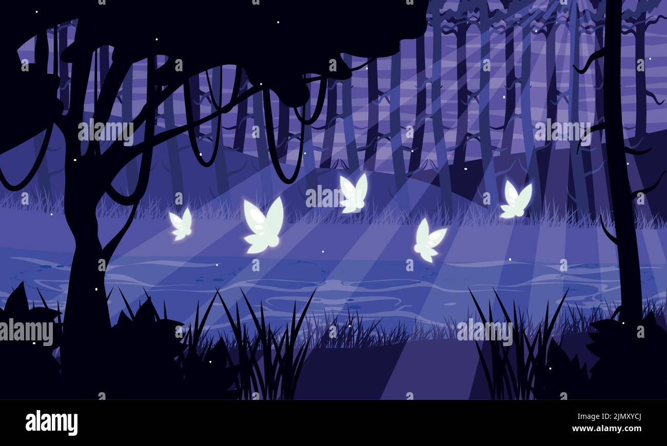 enchanted forest and butterflies scene Stock Vector Image & Art - Alamy
