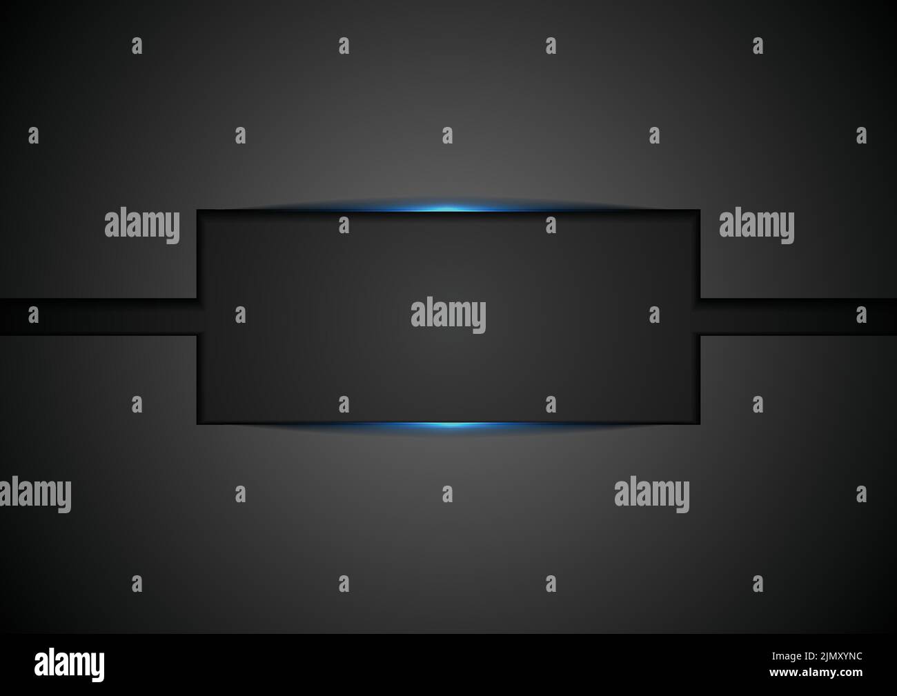 Black rectangle with blue neon light abstract background. Vector ...