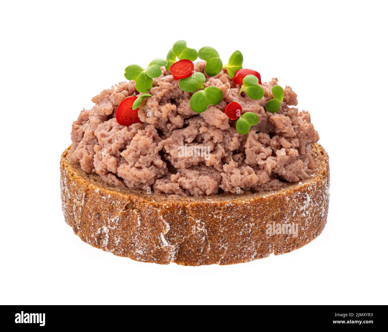 Bread with homemade liver pate isolated on white background Stock Photo ...
