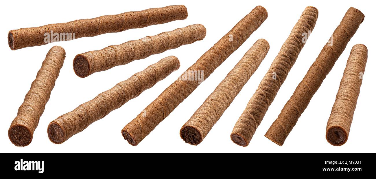 Chocolate waffle sticks isolated on white background Stock Photo - Alamy