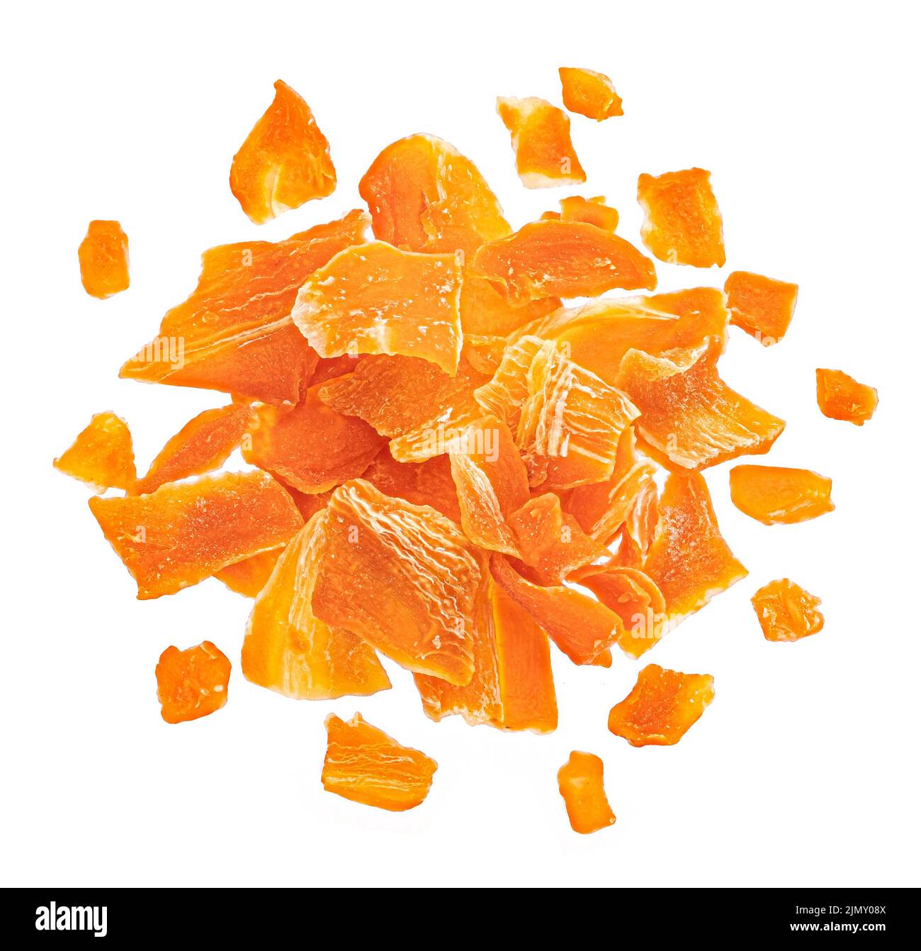 Dry carrot flakes isolated on white background, top view Stock Photo ...