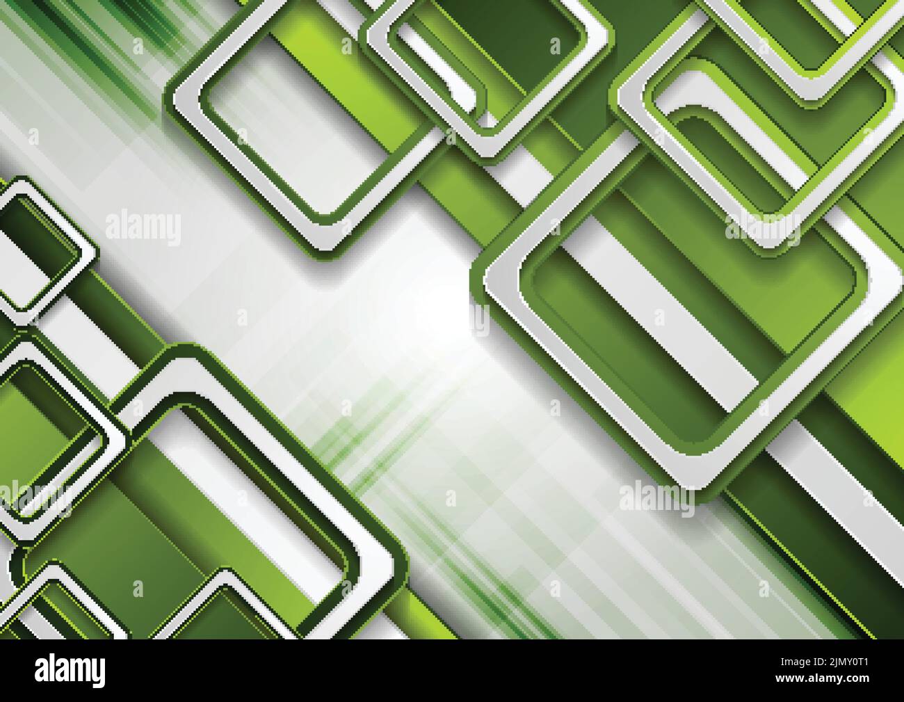 Bright green geometric technology background with squares. Vector ...