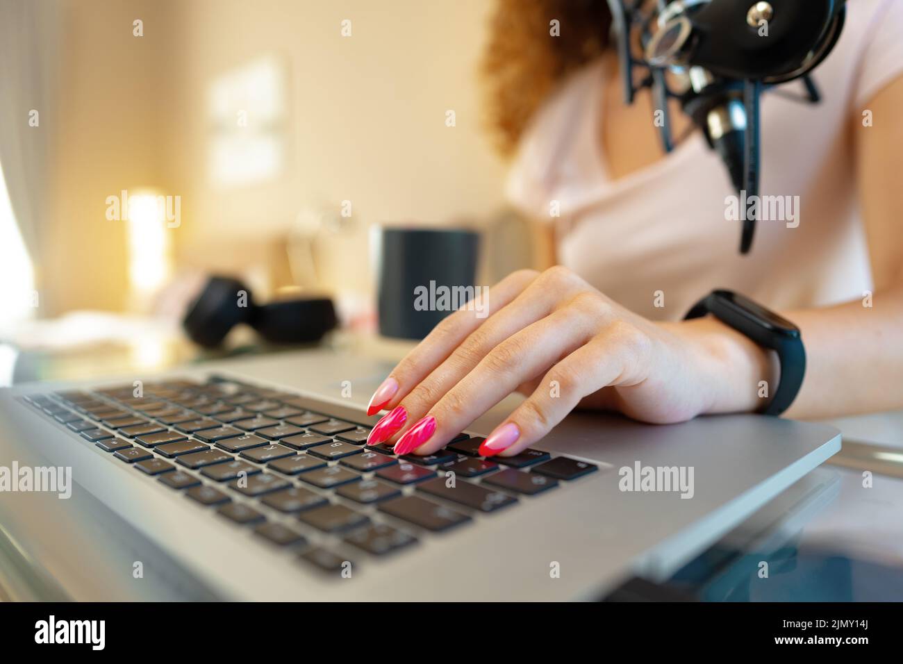 Close up of woman hands typing on laptop keyboard at the office Stock ...