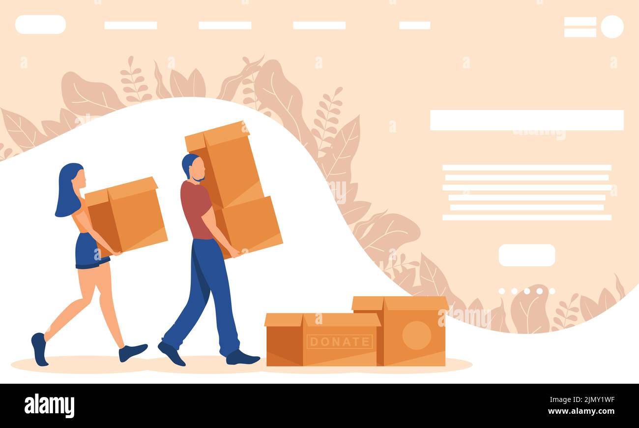 charitable couple lifting boxes characters Stock Vector Image & Art - Alamy