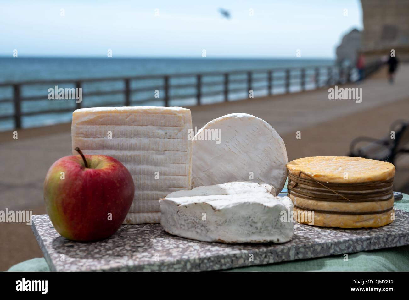 Four famous cheeses of Normandy, squared pont l'eveque, round camembert ...