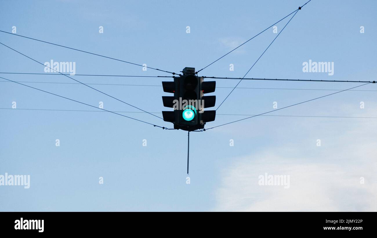 Semaphore hanging roads intersection Stock Photo - Alamy