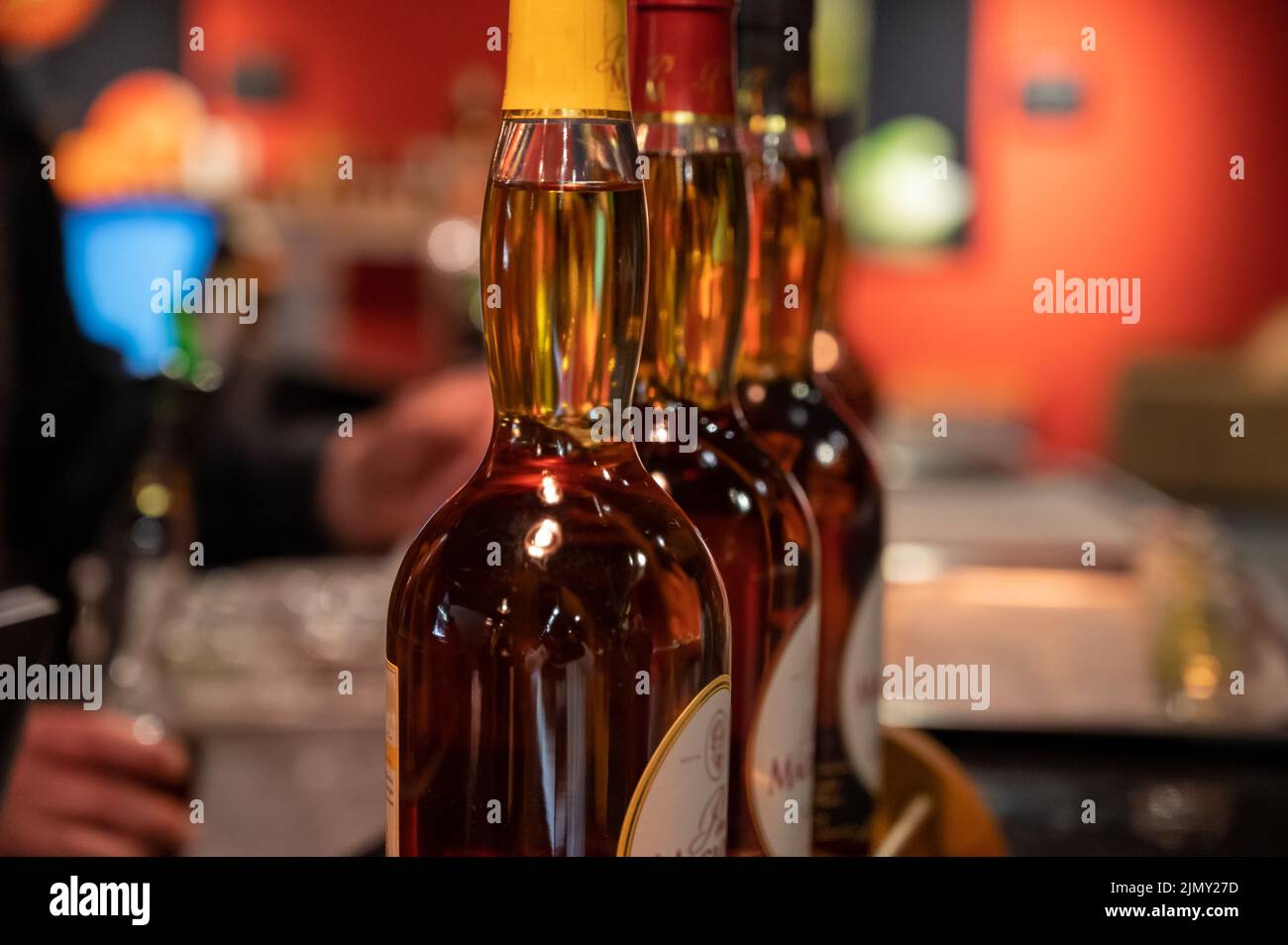 Different ages and colours of strong alcoholic apple drink calvados in ...