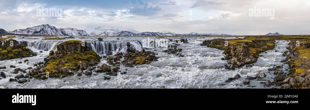Season changing in southern Highlands of Iceland. Picturesque waterfal ...
