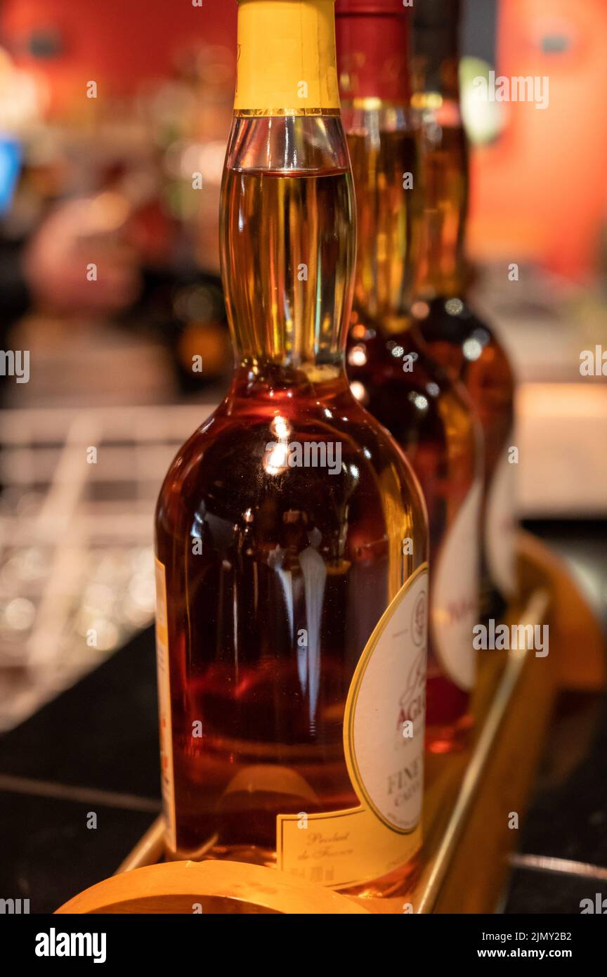 Different ages and colours of strong alcoholic apple drink calvados in ...