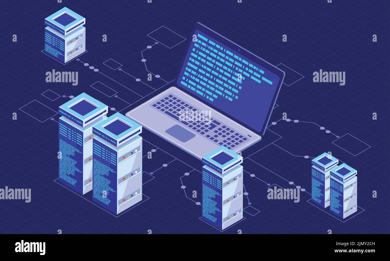laptop and servers tech isometric Stock Vector Image & Art - Alamy