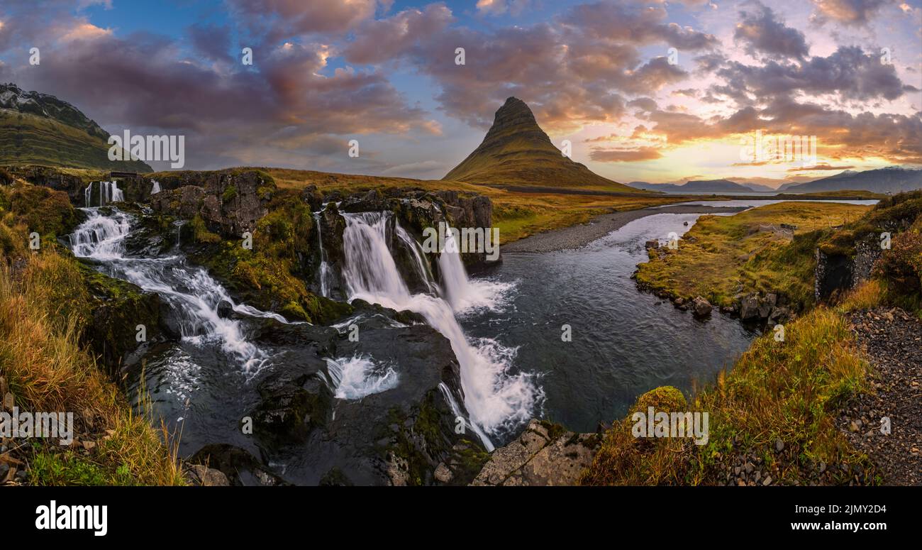 Famous picturesque Kirkjufell mountain and Kirkjufellsfoss waterfall ...