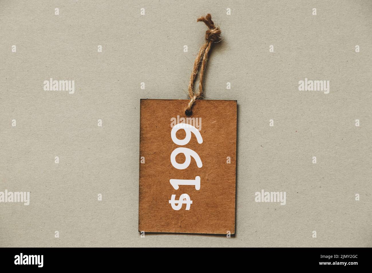 brown paper price tag on rope with $ 199 price tag on isolated ...