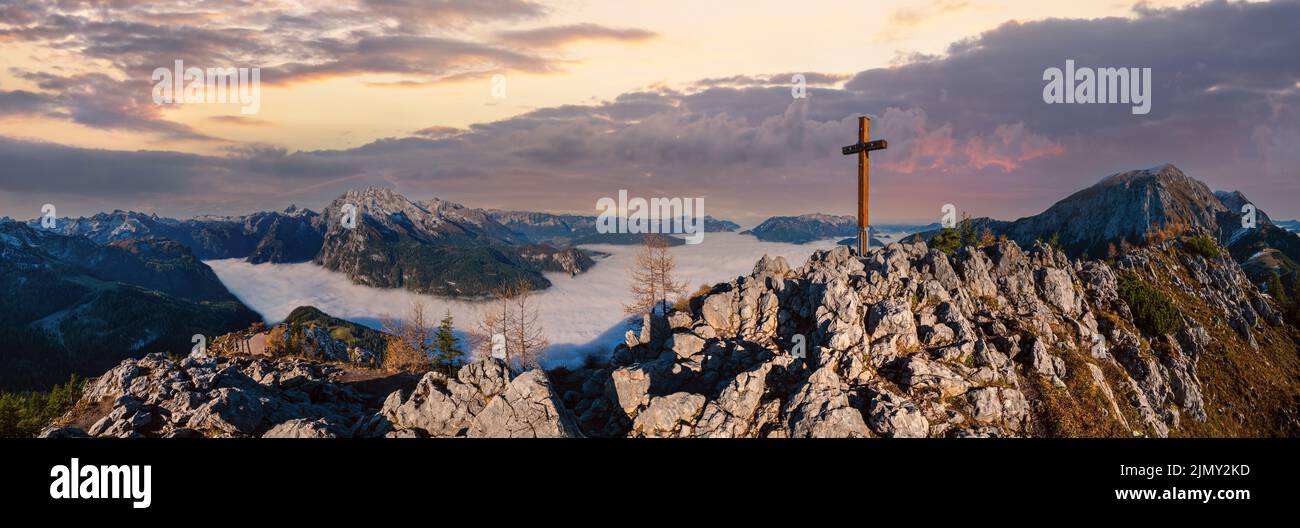 Autumn Alps mountain misty dusk view from Jenner Viewing Platform ...