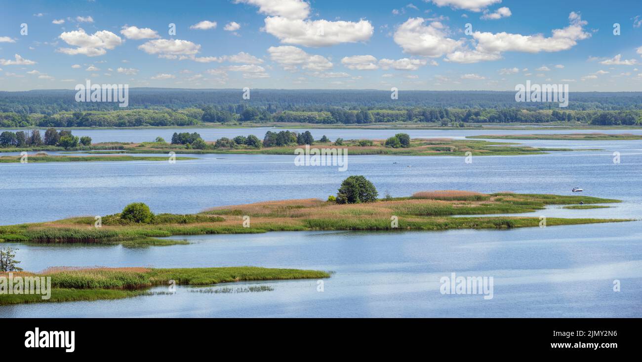 Dnipro river summer panoramic landscape, Kaniv water Reservoir, Kyiv ...