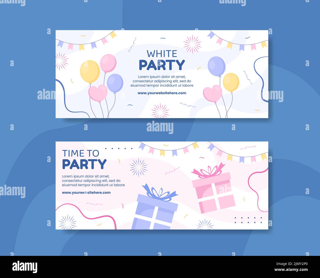 White Party Horizontal Banner Template Hand Drawn Cartoon Background ...