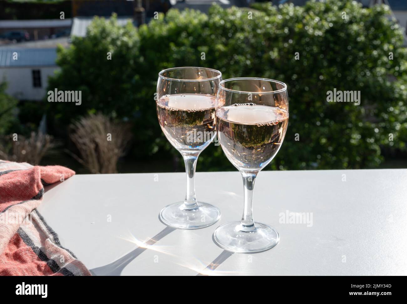Two glasses with dry rose d'anjou wine from Loire valley, France Stock ...