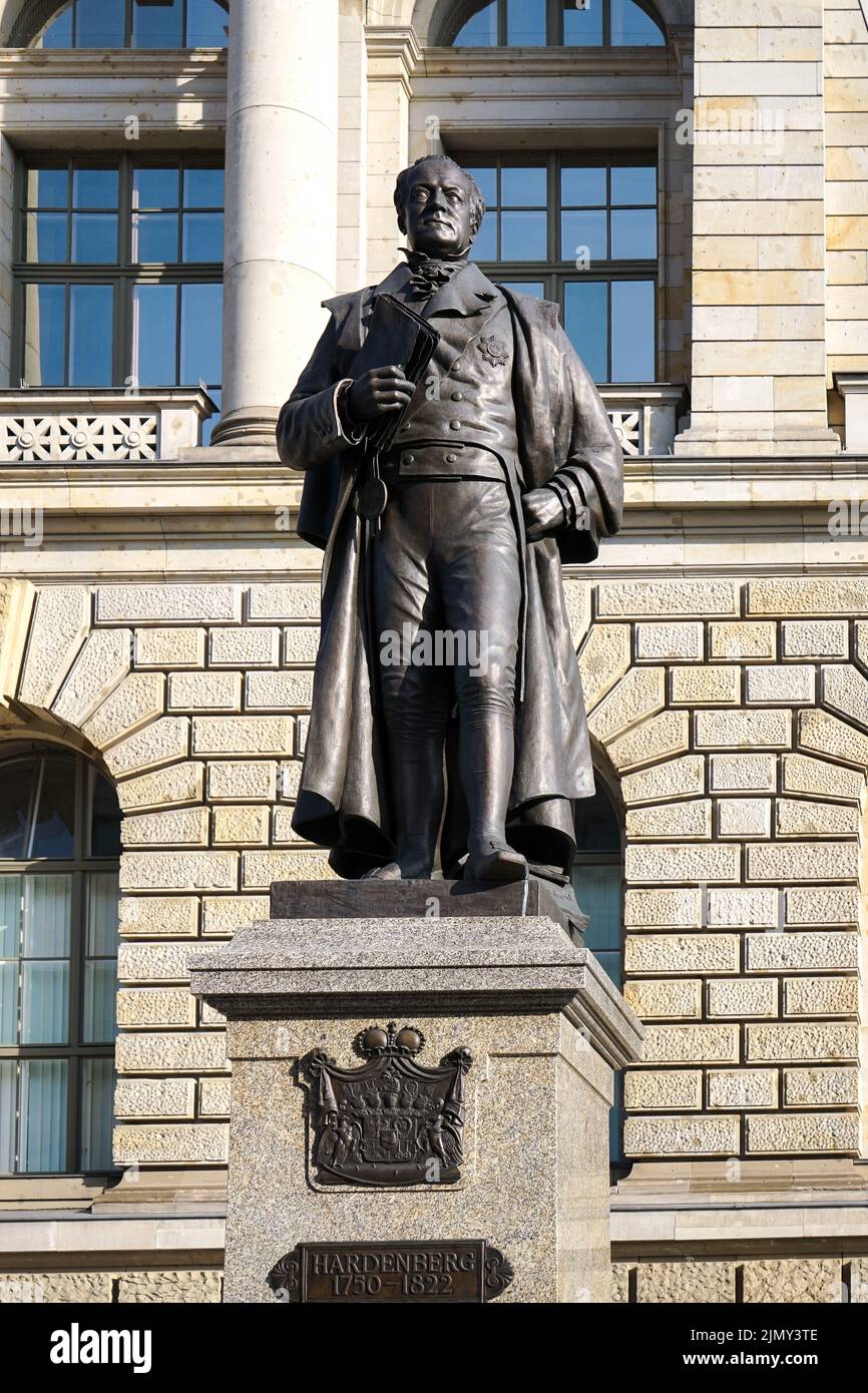 Berlin Germany, 2014. Statue of August Fuerst von Hardenberg outside ...