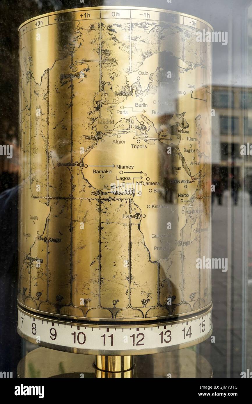 Weimar, Germany, 2014. Old brass world clock in Weimar Germany Stock ...