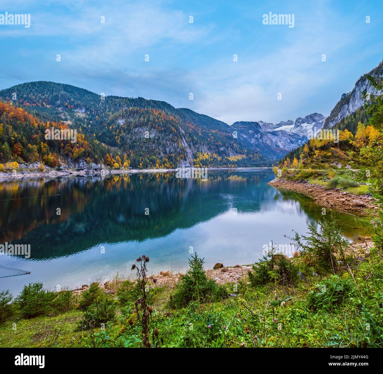 Gosauseen or Vorderer Gosausee lake, Upper Austria. Autumn Alps ...