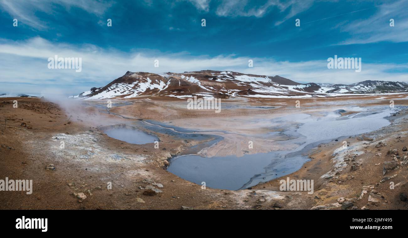 The Namafjall Geothermal Area, Iceland, on the east side of Lake Myvatn ...
