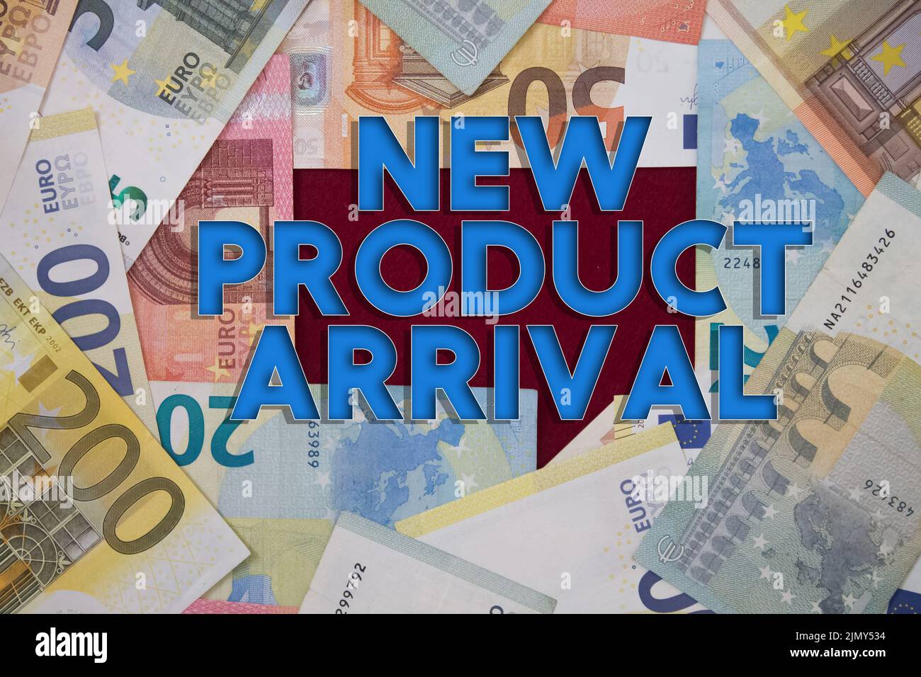 New Product Arrival word with money. Paper currency background with ...