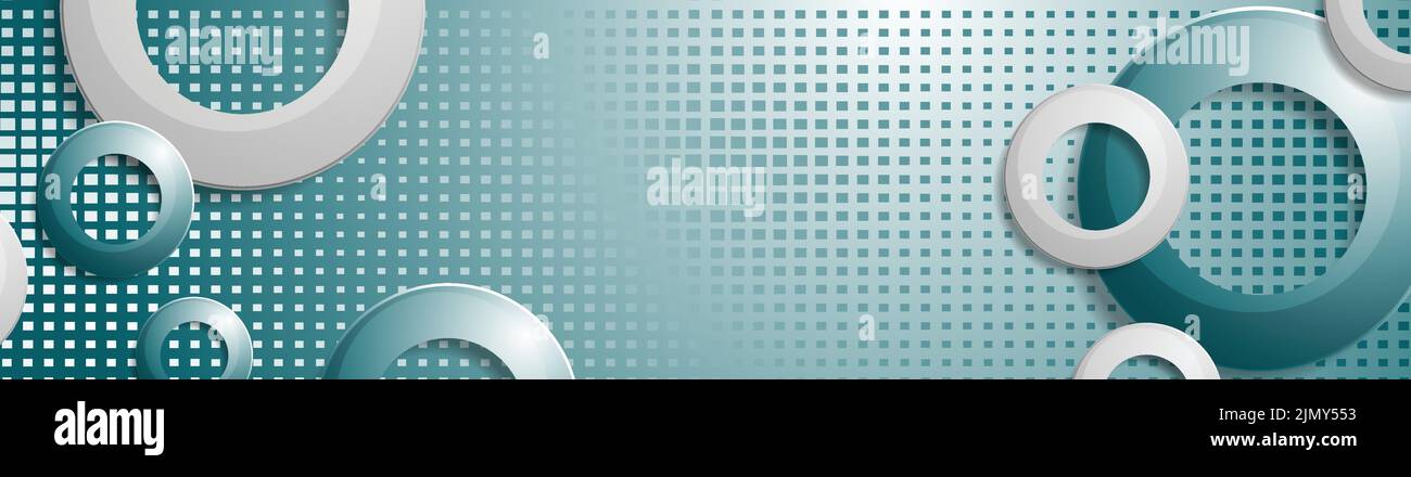 Tech geometric banner design with blue and grey rings. Vector header ...