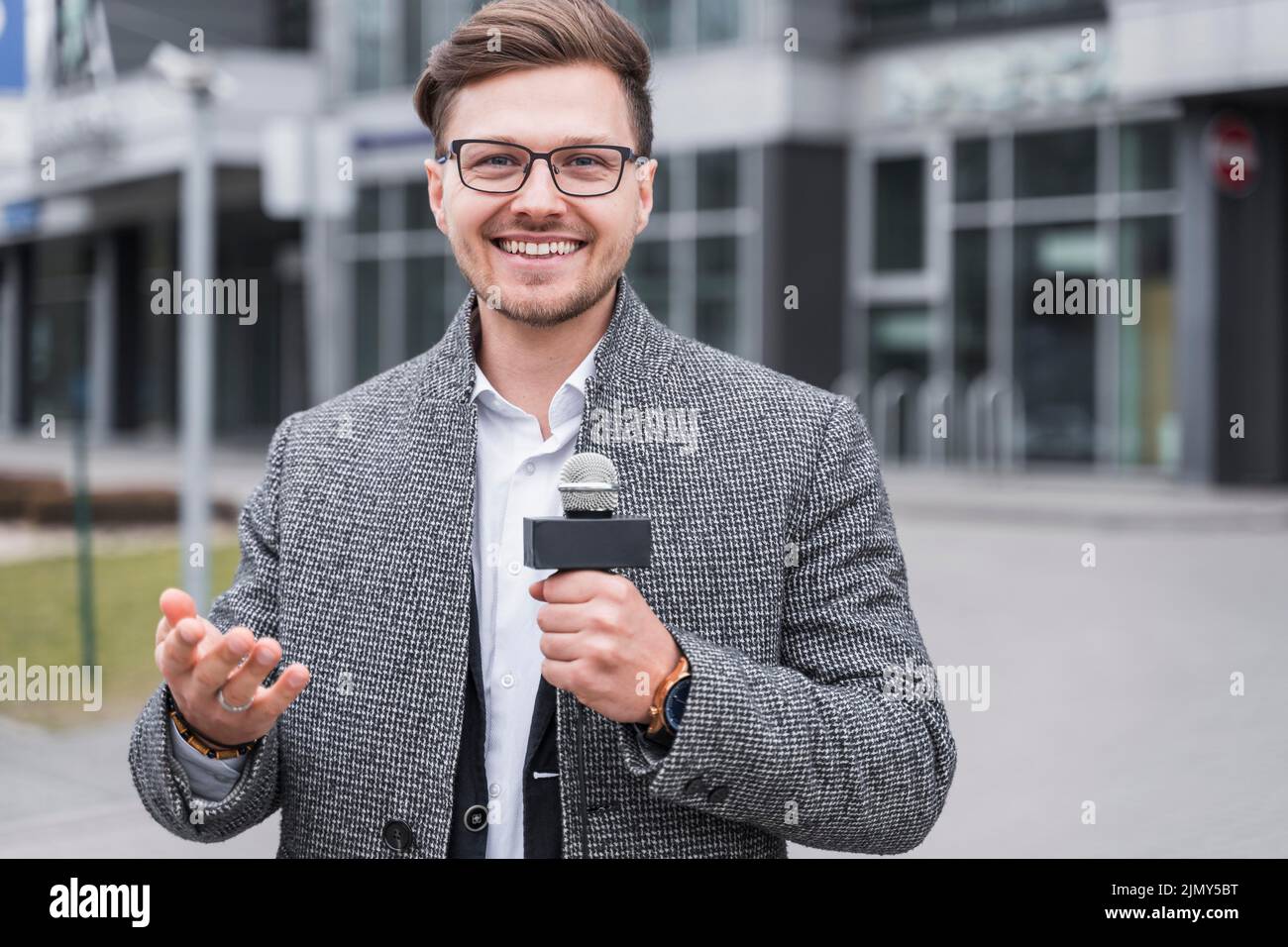 High angle man journalist Stock Photo - Alamy