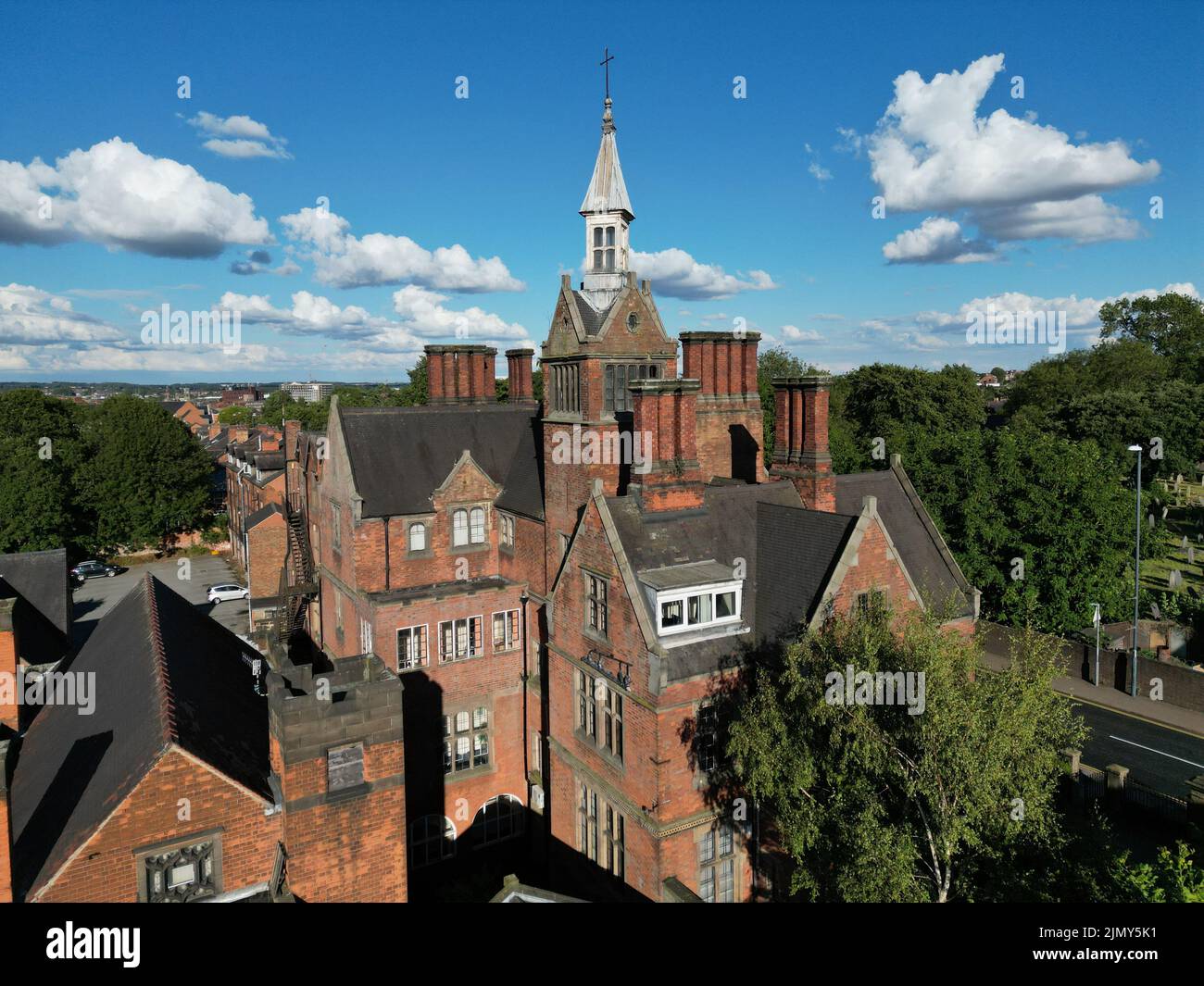 A high angle of an old buildings with a tower Stock Photo - Alamy