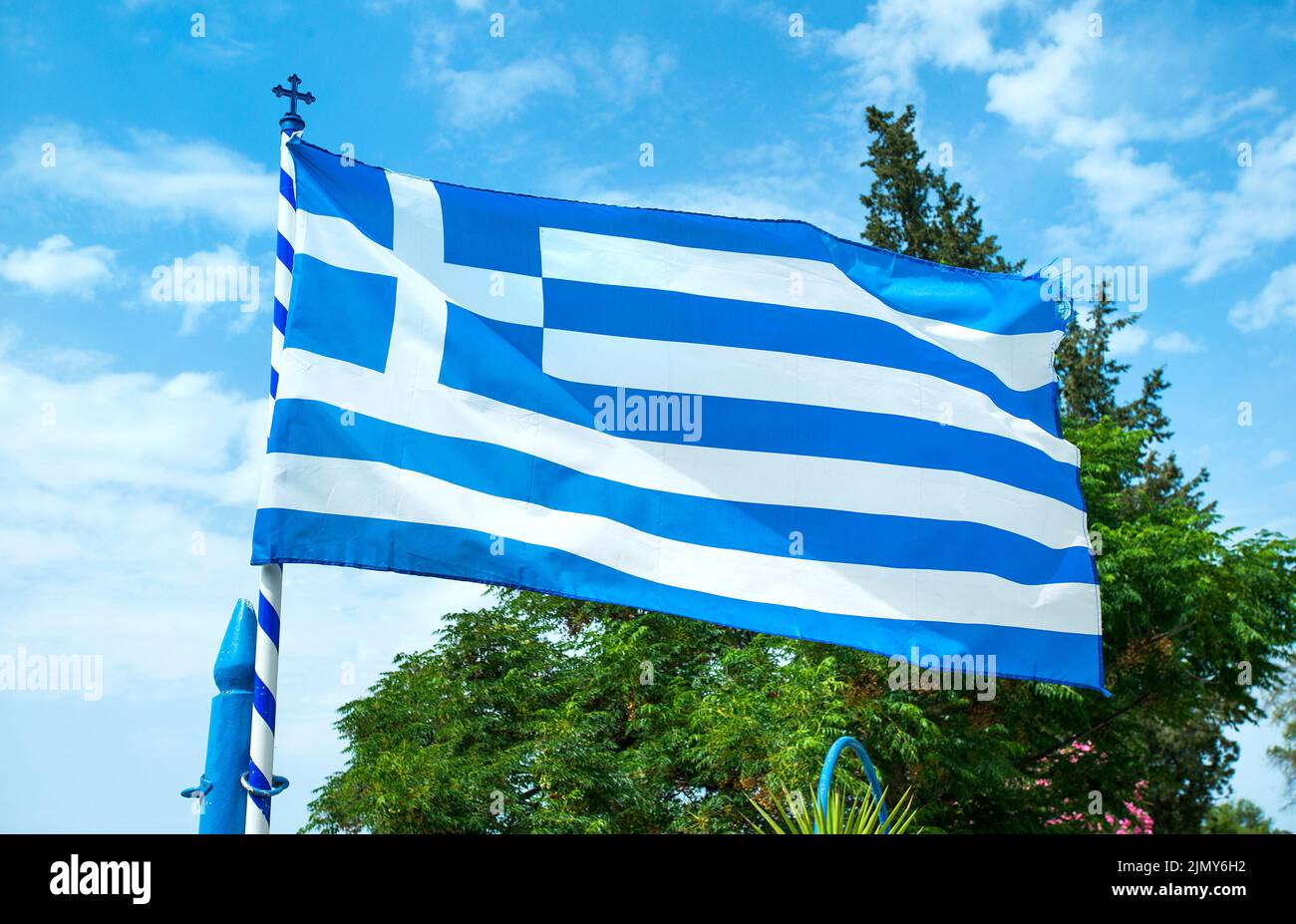 Greek National flag, Corfu, Ionian islands, Greece Stock Photo - Alamy
