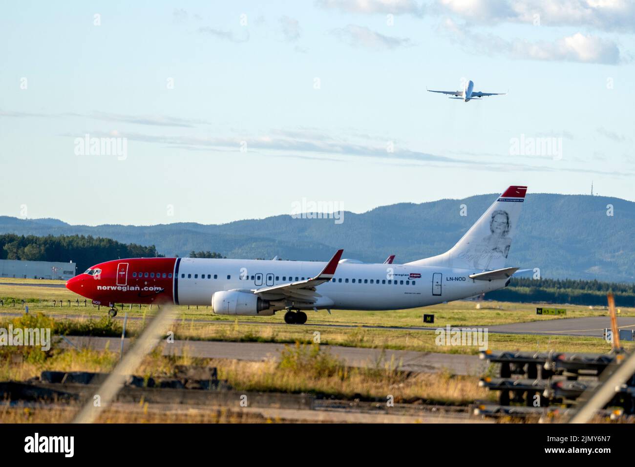 Gardermoen 20220805.A Norwegian flight at Oslo Airport Gardermoen on ...