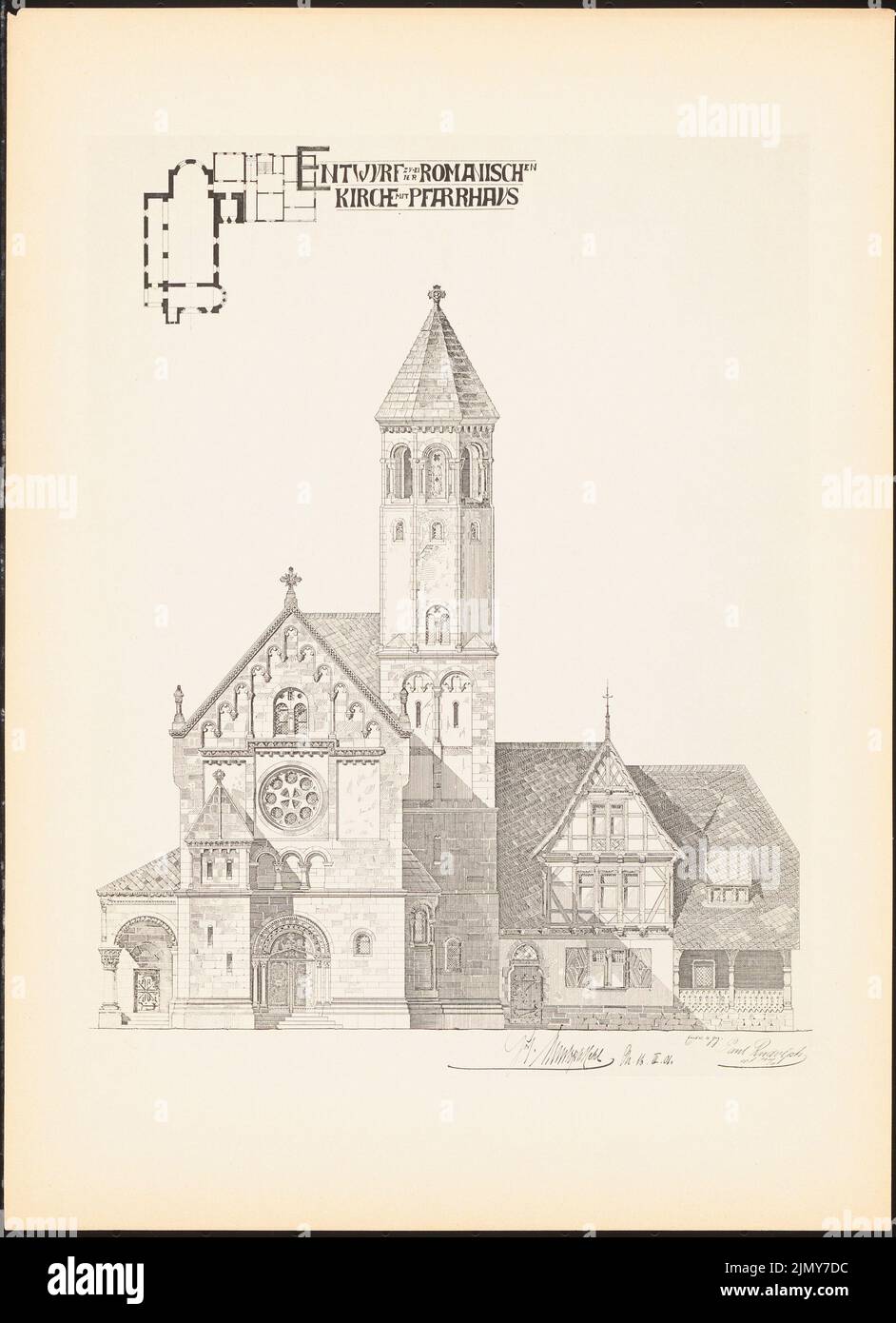 Rudolph Paul, Romanesque church with rectory. (From: Prints of seminar ...