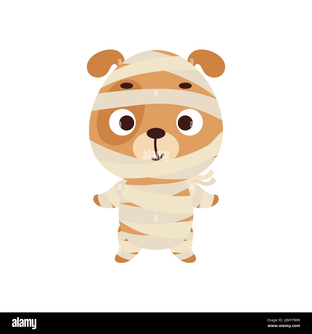 Cute little Halloween dog in a mummy costume. Cartoon animal character ...