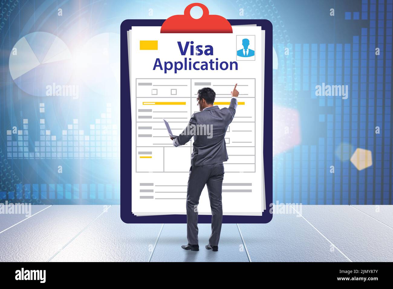 Visa application concept with businessman Stock Photo - Alamy