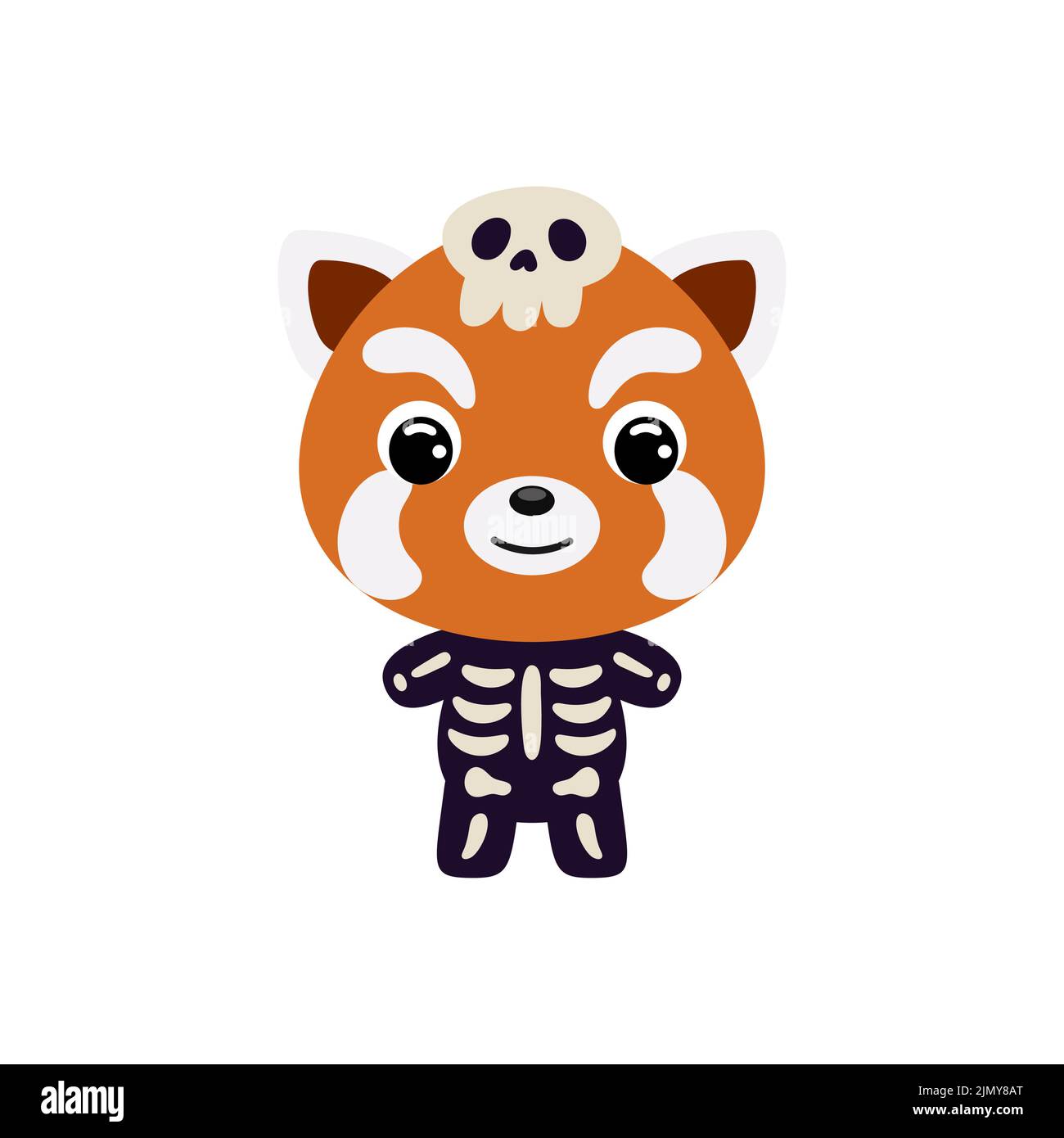 Cute little Halloween red panda in a skeleton costume. Cartoon animal ...
