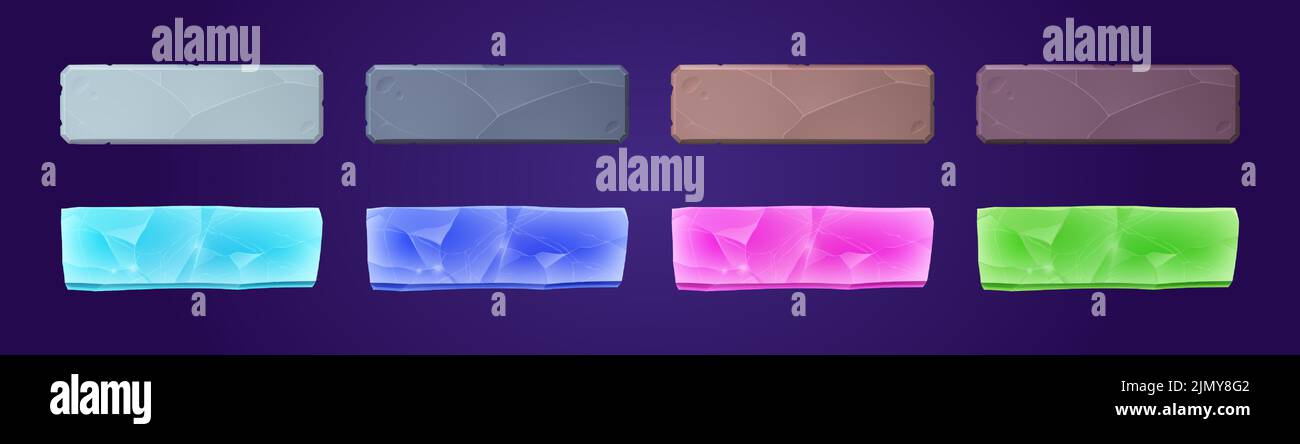 Stone and crystal game ui app buttons, icons, boards or plaques set ...