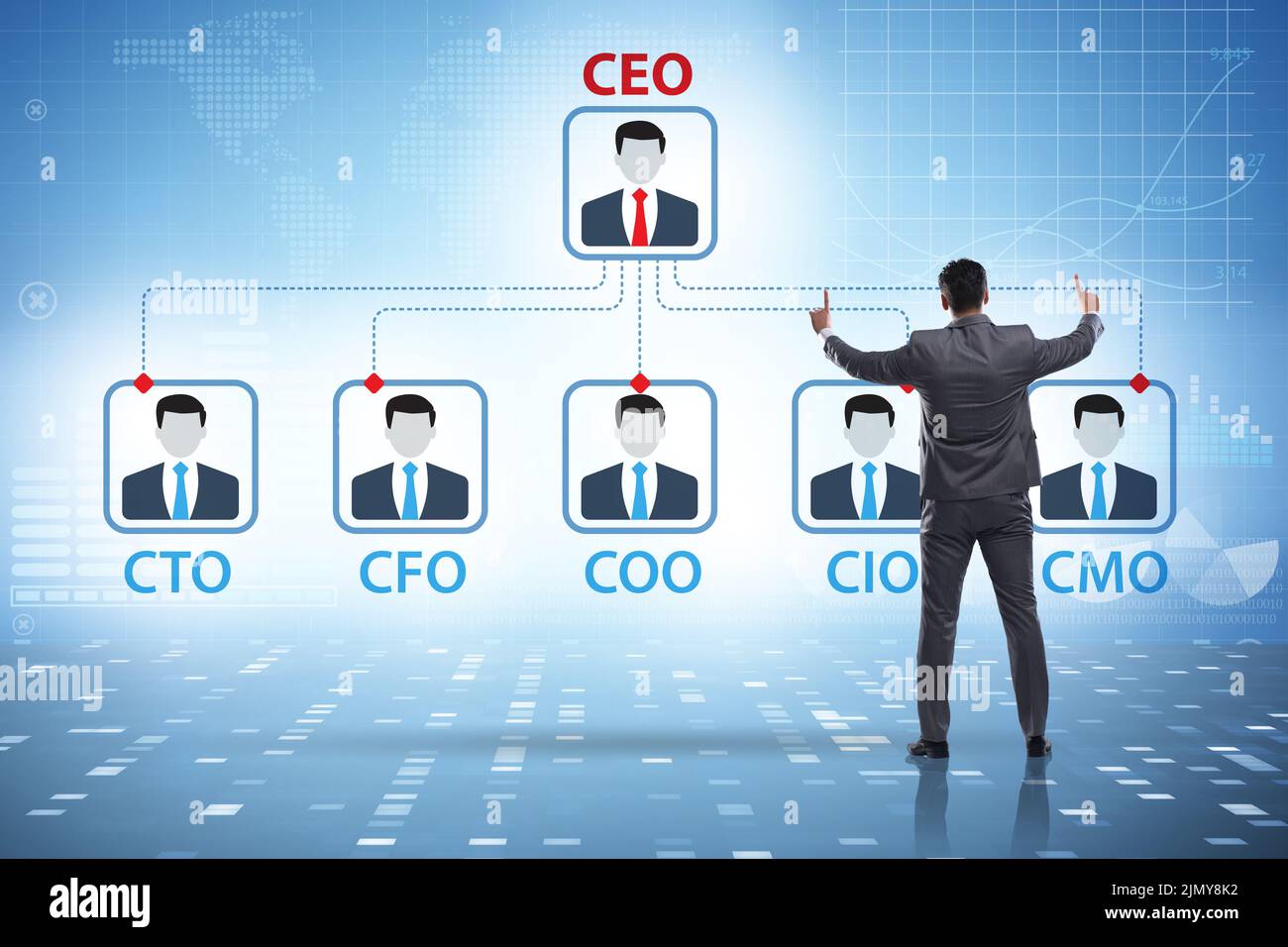 Illustration of organisation chart with various executives Stock Photo ...