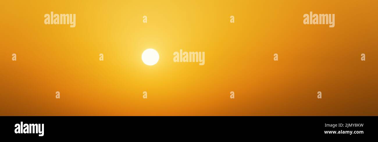 Colorful sunset. Sunlight from sun on yellow sky. Panoramic wallpaper ...