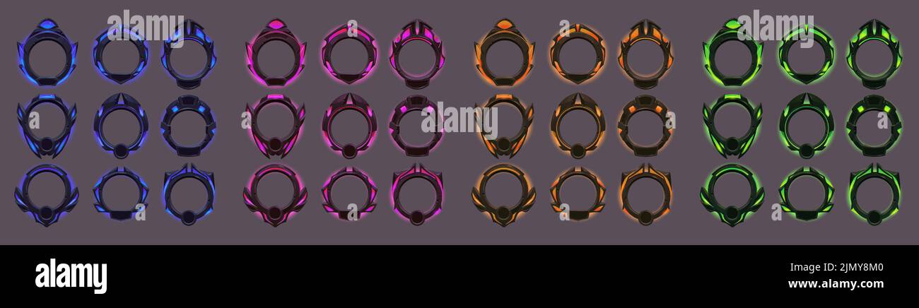 Game avatar frames in futuristic style. Vector cartoon set of game ui ...