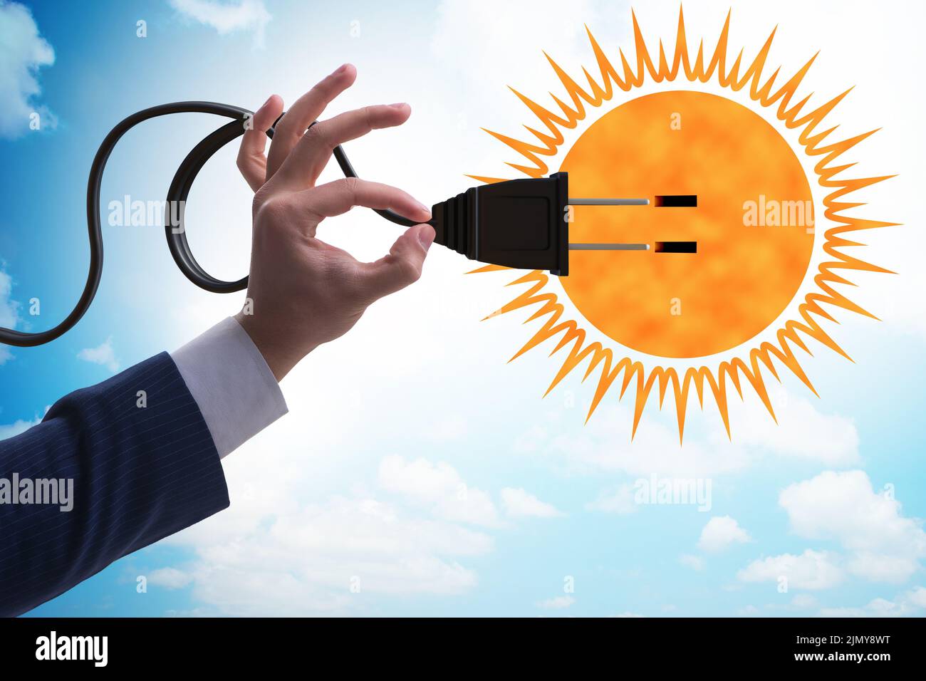 Solar energy concept with sun and socket Stock Photo - Alamy