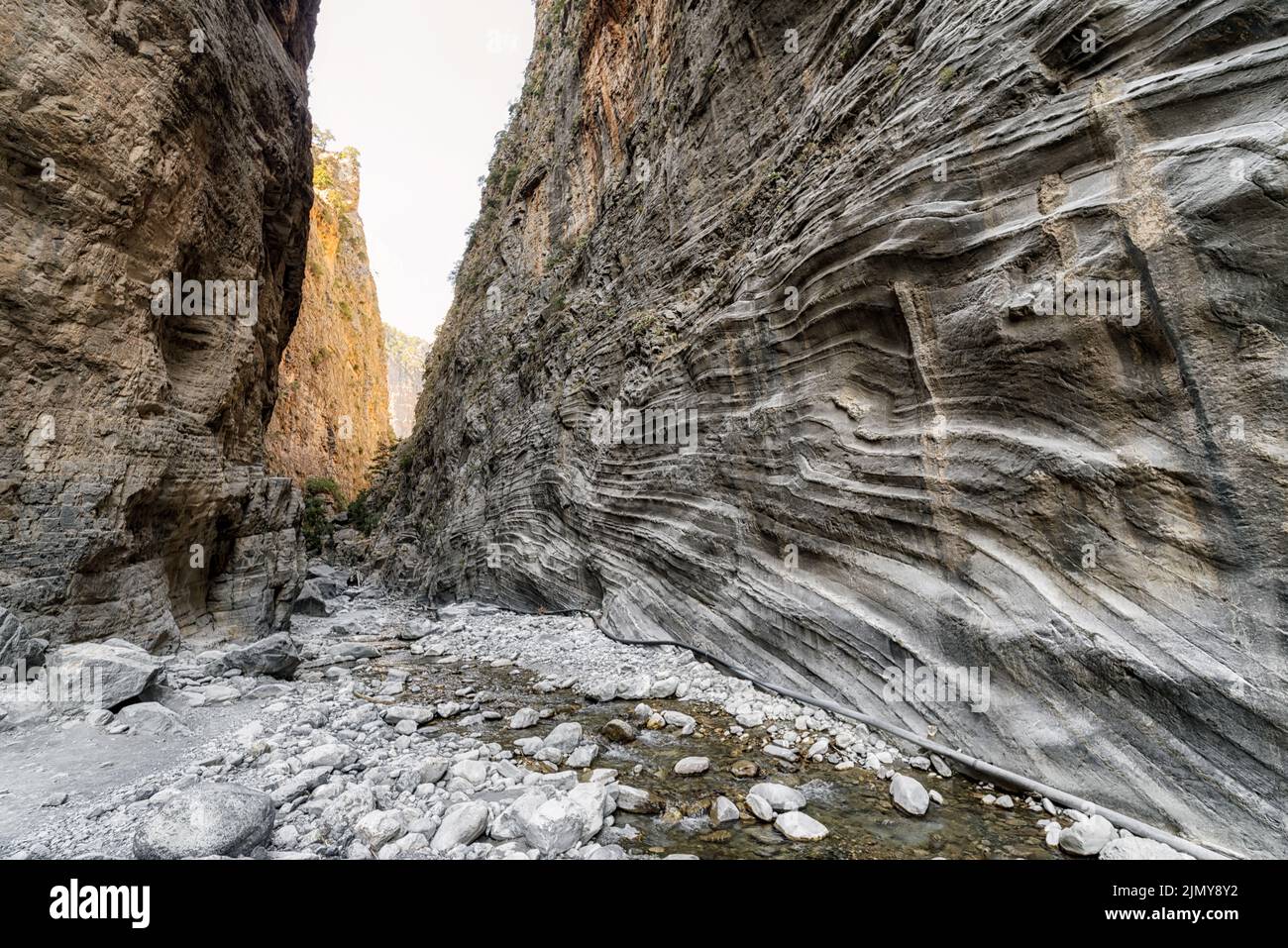 Dry riverbed at Samaria gorge national park at Crete island, Greece ...