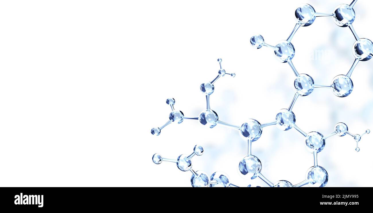 Horizontal banner with models of abstract molecular structure. Isolated ...