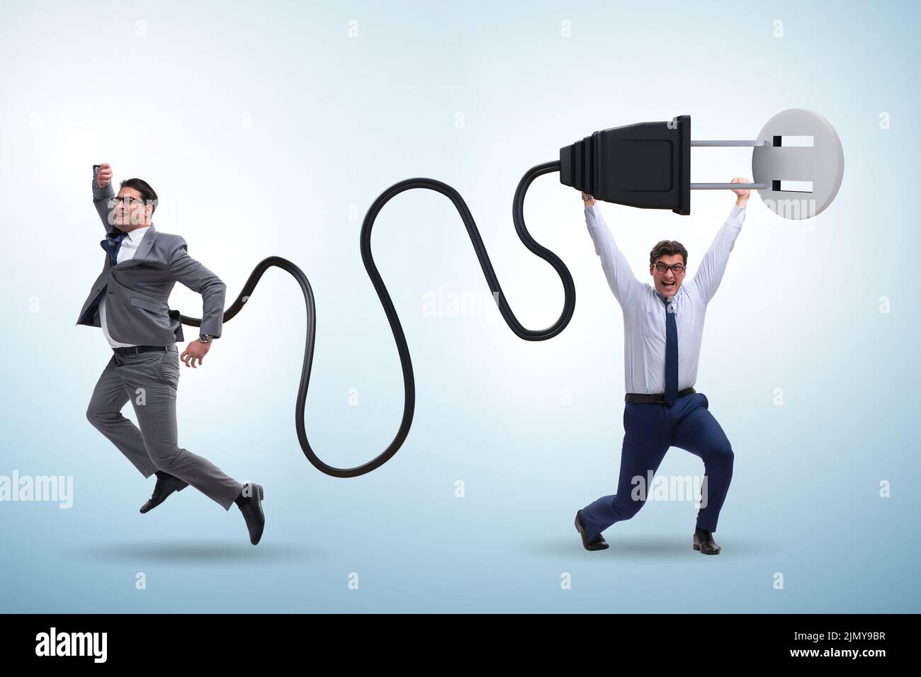 Businessman being powered by electric power Stock Photo - Alamy